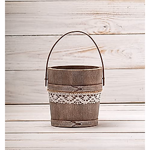 Small Flower Girl Basket, White Wedding Wood Bucket for Petals, Ring Bearer, Country Wedding Ceremony, Shabby Chic Bridal Gift