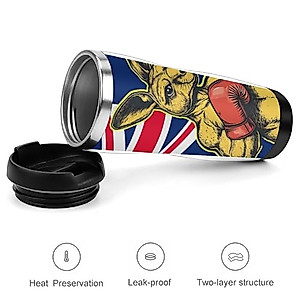 Boxing Kangaroo Australia Flag Travel Coffee Mug Reusable Insulated Drinking Cup with Lid for Home Outdoor Works 13 Oz