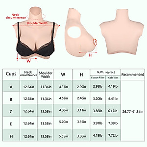 ICEVER New Generation Silicone Breast Plate Cotton Filled Breasts Half Body Crossdresser Fake Breast Forms Transgender (C Cup,Ivory)