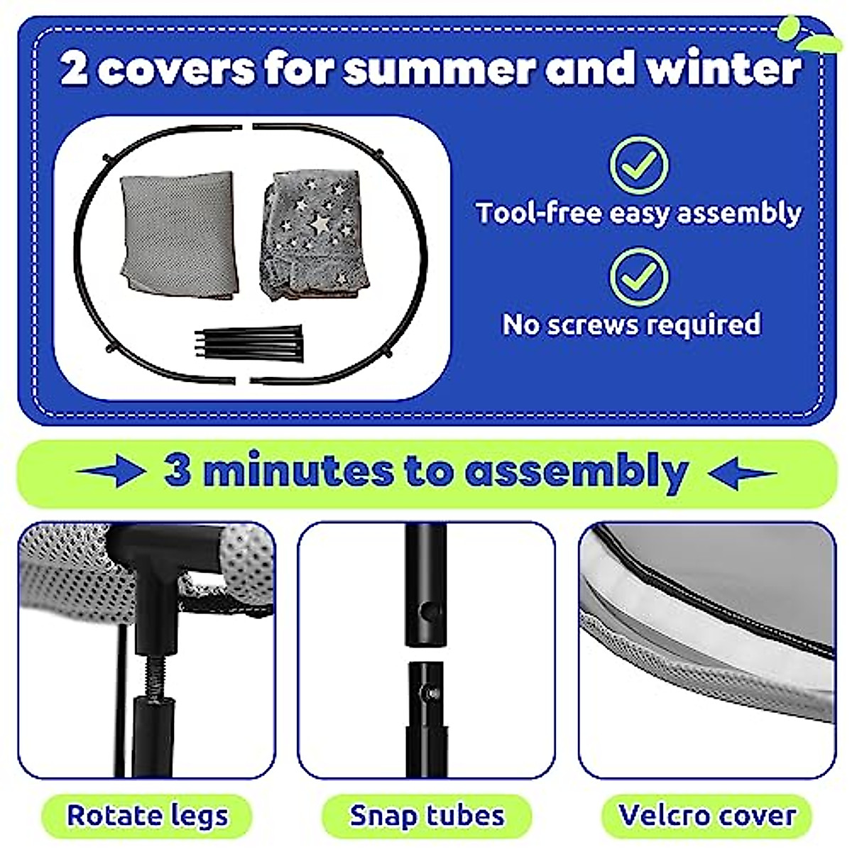 POMESEA Cat Hammock Bed, Glow in The Dark Pet Elevated Bed for Indoor Cats and Small Dogs, Easy to Assemble Cat Sleeping Bed, Free-Standing Washable Pet Beds Supplies (Black)