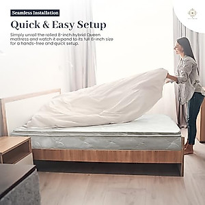 Oliver & Smith Queen Bed Mattress 8 Inch Hybrid Mattress Queen Size with High Density & Comfort Cold Foam with Continuous Coil Bonnell Springs Eco-Friendly, Breathable Medium Firm Queen Mattress