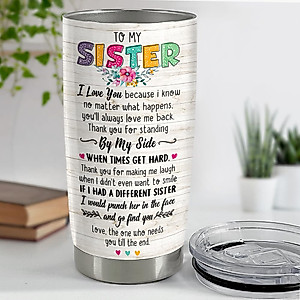 SANDJEST Sister Birthday Gifts from Sister Tumbler Life is Sweeter with a Sister Big Sister- 20oz Stainless Steel Insulated Travel Mug for Sissy Christmas Tumblers Gifts from Brothers, Sisters
