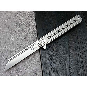 Ccanku C225 Folding Knives D2 Steel Blade TC4 Titanium Alloy Handle Knife Camping Outdoor EDC Tool Folding Knives (Gray)