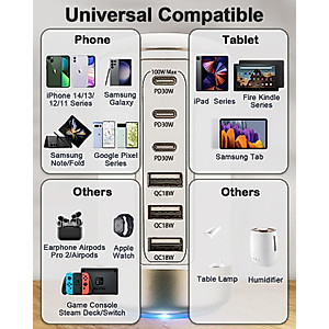 100W USB C Charger for Multiple Devices,6-Port 30W USB-C & 18W USB Ports- Compact, Space-Saving Design Fast Charging Tower for iPhone, Galaxy,Pixel, iPad, Watches,Home Office Use