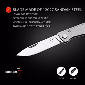 Boker Plus® Atlas SW - Slipjoint pocket knife with stainless steel handle scales - classic Folding knife with 12C27 blade - Slipjoint knife with knife case