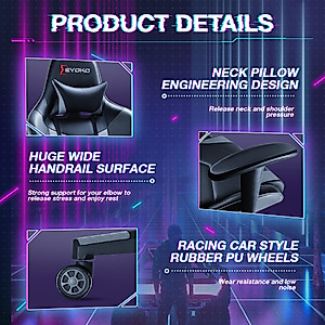 Devoko Ergonomic Gaming Chair Racing Style Adjustable Height High Back PC Computer Chair with Headrest and Lumbar Support Executive Office Chair (Grey)