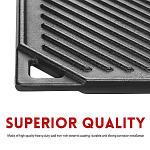 GGC Cast Iron Griddle, Reversible Flat Top Griddle for Gas Grills, Stove Tops, and Outdoor Cooking, 16.5 x 9.5 Baking Flat and Ribbed Griddle Plate for Family Cooking