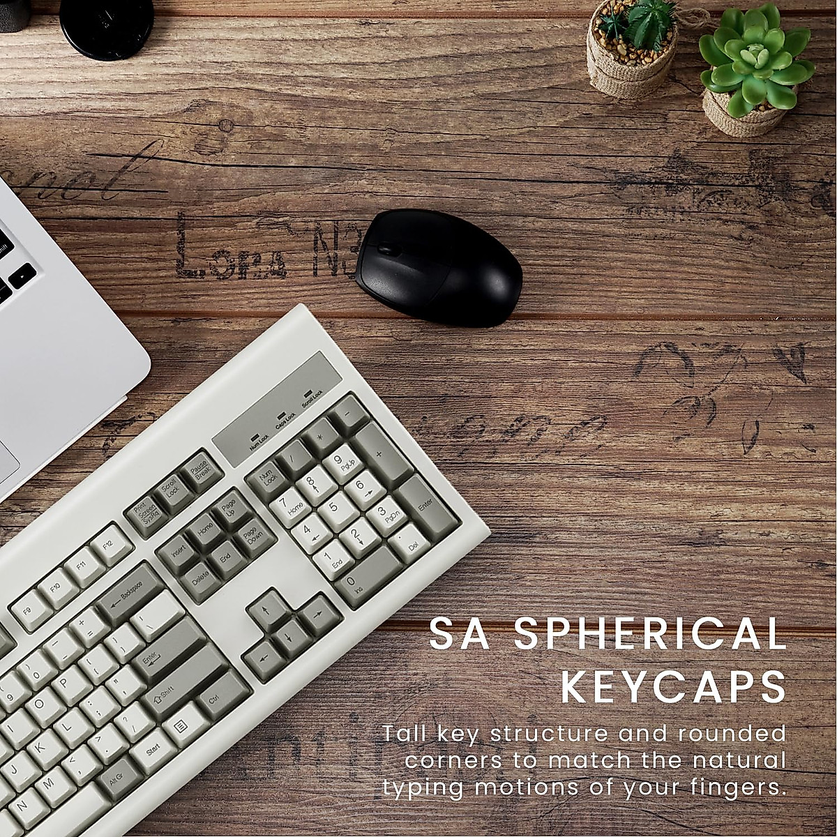 Perixx PERIBOARD-106M, Wired Performance Full-Size USB Keyboard, Curved Ergonomic Keys, Classic Retro Gray/White Color, US English Layout