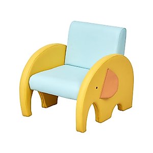 Kinsuite Elephant Toddler Armchair - Kids Single Couch Kids Accent Chair with Cute Design for Play Room Nursery Reading Resting Birthday Gift for 3-5 Years Old Boys & Girls, Blue & Yellow