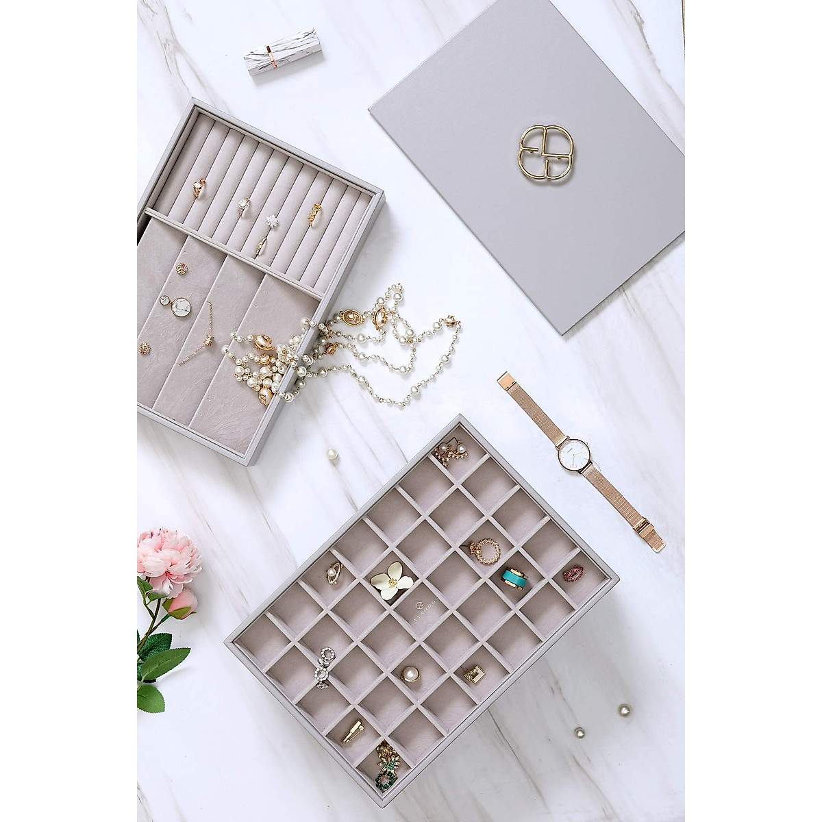 Vlando Miller Jewelry Tray(5 in 1-Grey)+Viaggio Small Jewelry Case (Grey)