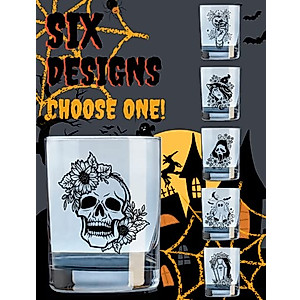 Halloween Gifts for Women Men Adults Hostess Whiskey Glass, Skull Gift Glass for Halloween Lovers or Party's Owners, Halloween Party Supplies - Skull