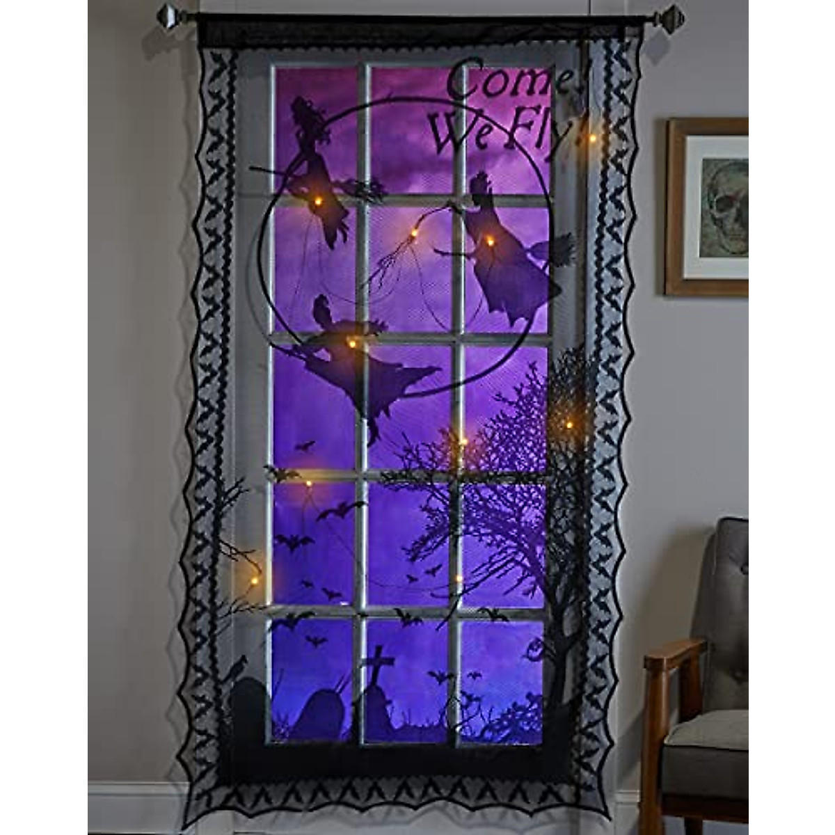 Spirit Halloween Hocus Pocus Light-Up Lace Panel | Officially Licensed | Halloween Decor | Home Décor | Disney | Wall Decor