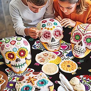 Lemicin 3 Pack Day of The Dead Tablecloths, Sugar Skulls Floral Table Large Size Disposable Plastic Rectangular Tablecloths for Home Decor Mexican Fiesta Table Party Decorations, 54x108 Inch