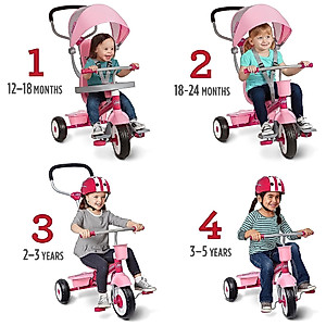 Radio Flyer Toddler Tricycle and Stroller, w/ Adjustable Seat for 9 Months to 5 Years Old, Pink