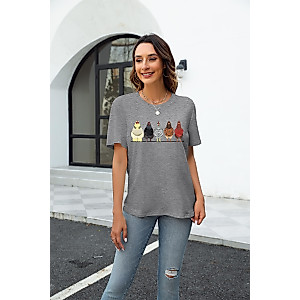 Chicken Tshirt Mom Cute T Shirts Womens Short Sleeves Farm Country Casual Tee Tops Gray