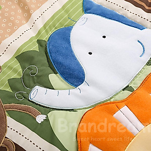 Brandream Crib Bedding Set for Boys Elephant Lion Jungle Nursery Bedding with Diaper Stacker 3D Animals, 4 Piece
