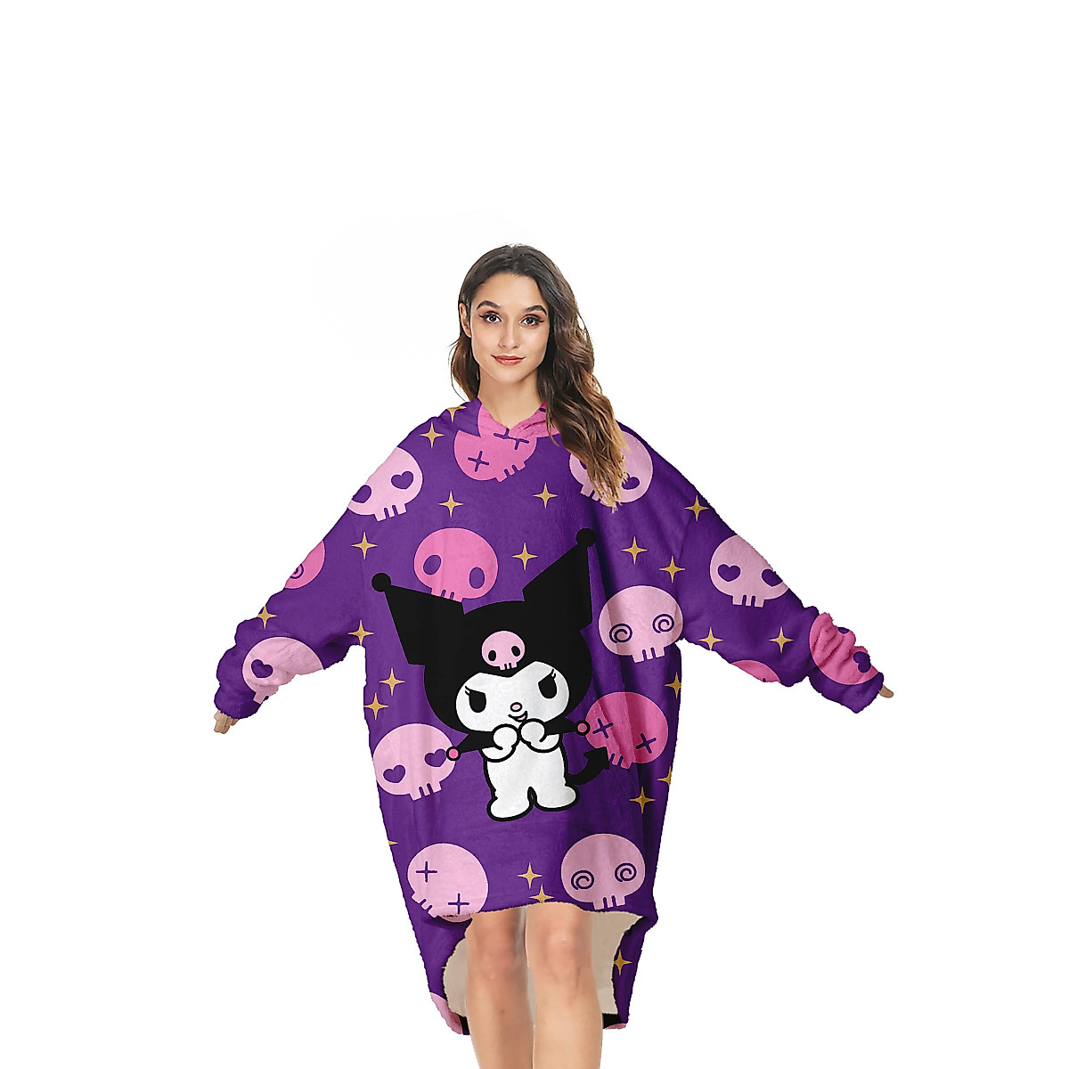 Perwzupe Blanket Hoodie Plus Size Wearable Blankets Oversized Sherpa Sweatshirt With Giant Pocket, Thick And Warm Flannel Blanket With Sleeves 4'11"-5'5"