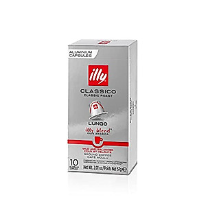 illy Lungo Classico Coffee, Classic Roast (Medium Roast) (100-Count single serve capsules, compatible with Nespresso Original Line System coffee machines)