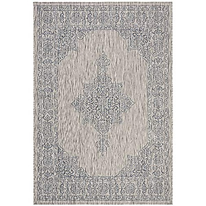 SAFAVIEH Courtyard Collection Area Rug - 5'3" x 7'7", Grey & Navy, Non-Shedding & Easy Care, Indoor/Outdoor & Washable-Ideal for Patio, Backyard, Mudroom (CY8232-36812)