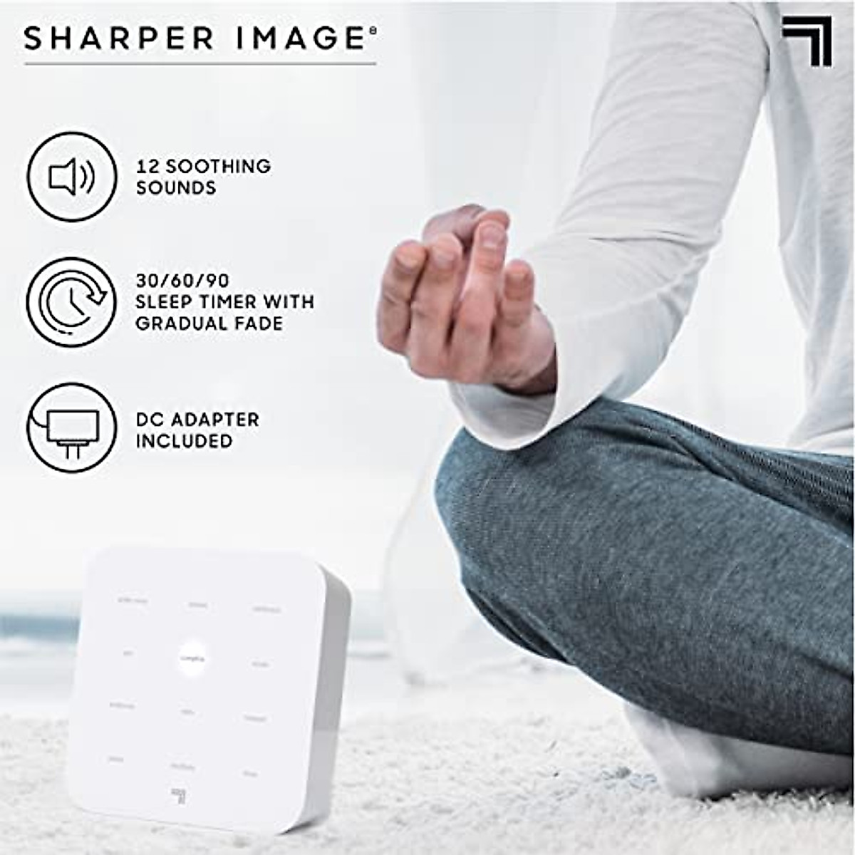 SHARPER IMAGE Ultimate Sleep White Noise Sound Machine for Adults and Baby, Portable Relaxing Music and Nature Sounds Therapy, Aids Sleeping, Stress and Anxiety Relief, with USB Cord