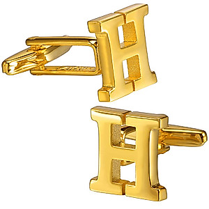 A-Z Cufflink for Men, Personalized Initial 26 Letter Cuff Links in Gold Color for Wedding Business Party - H