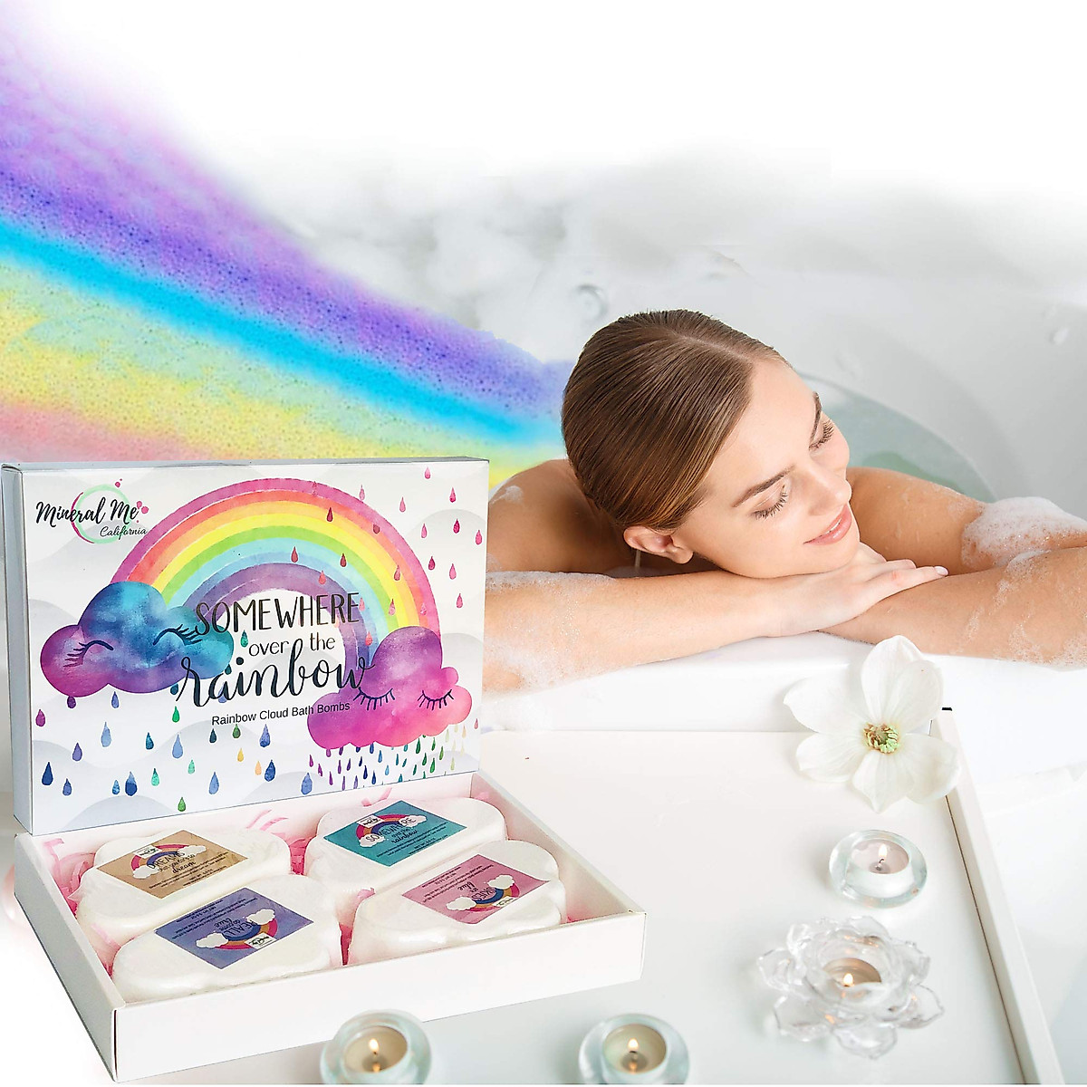 Rainbow Bath Bombs for Kids- Natural and Organic Bubble Bath Bombs w/Moisturizing Shea Butter and Natural Oils, 4 Large Unicorn Cloud Bath Bombs for Girls, Boys, Women, Valentines Day Gift for Her