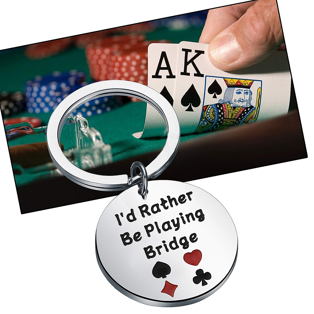 LQRI Bridge Gift Bridge Player Gift Bridge Athletes Gift I’d Rather Be Playing Bridge Keychain Bridge Lover Gift (K bridge)