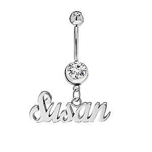 LELOUCHY Personalised Name Plate 14G Belly Button Ring 925 Sterling Silver/Gold Birthstone Navel Ring for Women