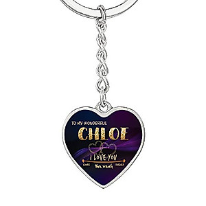 Keychain Accessories With First Name - To My Wonderful Chloe I Love You This Much Always, Forever - Romantic Valentine Day Gift Wife, Girlfriend - Pendant Heart Keychain