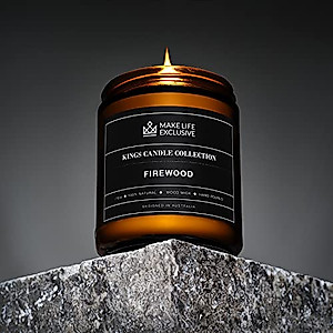 Scented Candles for Men | Firewood & Campfire Scented| Wood Wick, Long Lasting, Masculine Scents | Natural Soy Jar Candle for Home, Mancave & Bachelor Pad | The Perfect Mens Gift.