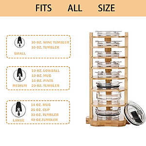 takor Extra Large Bamboo Tumbler Lid Organizer for Cupboard，Compact Lid Storage Rack，Freestanding Cup Lid Holder for Kitchen Cabinet and Countertop, Tidy Kitchen and Easy to Clean