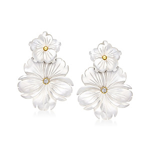 Ross-Simons Mother-Of-Pearl and .20 ct. t.w. White Topaz Flower Removable Drop Earrings With 18kt Gold Over Sterling