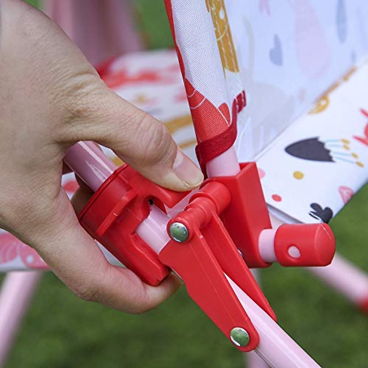 Outsunny Kids Folding Picnic Table and Chairs Set Rabbit Pattern for Outdoor Garden Patio Backyard with Removable & Height Adjustable Sun Umbrella, Red