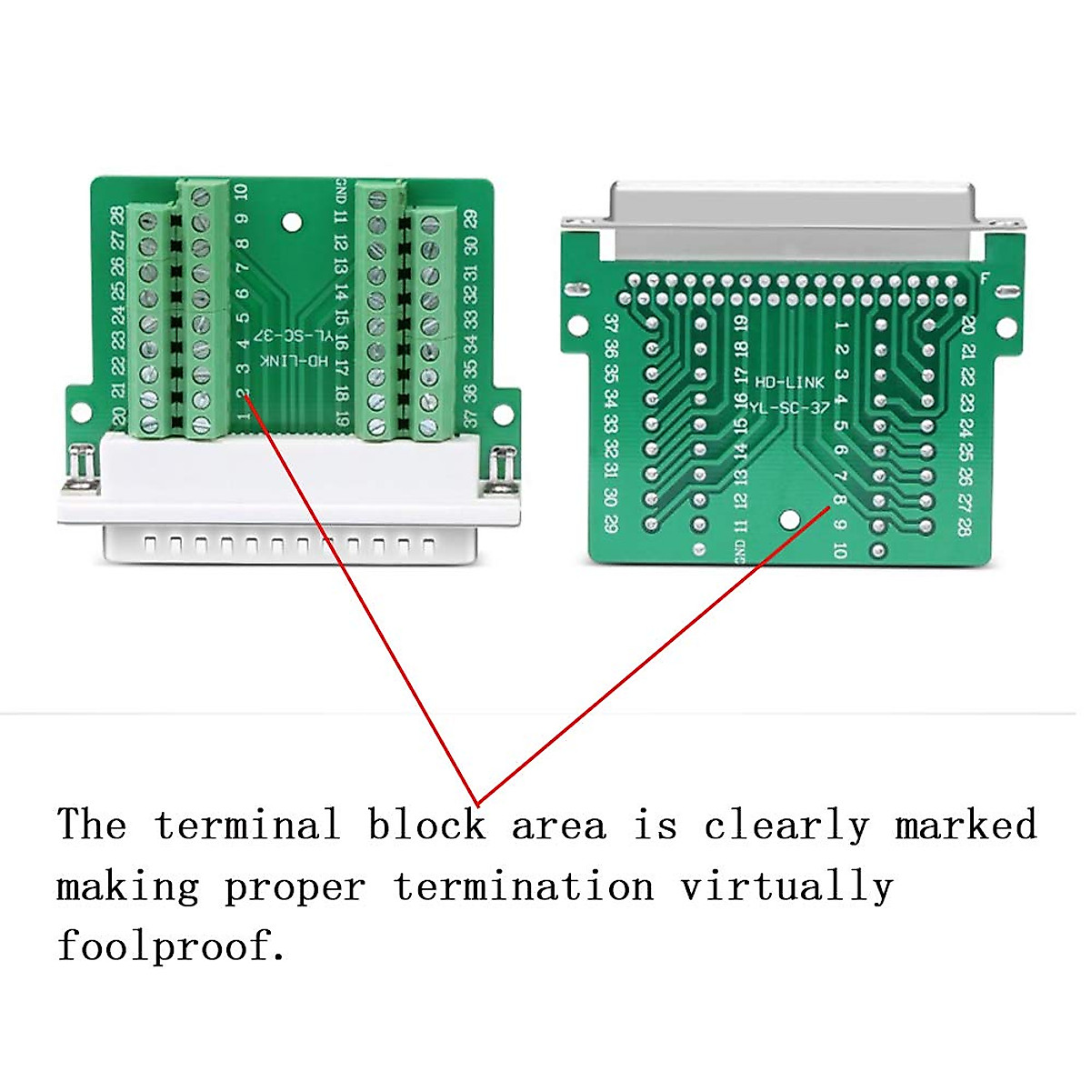 ANMBEST Thinner DB37 Solderless RS232 D-SUB Serial to 37-pin Port Terminal Female Adapter Connector Breakout Board with Case Long Bolts Tail Pipe