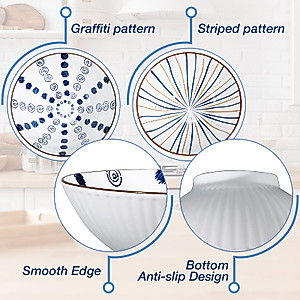 4 Sets Ceramic Japanese Ramen Bowls 40 Ounce Large Ceramic Noodle Serving Bowl with Spoons, Chopsticks and Chopstick Stands for Soup, Cereal, Rice, Udon, Asian Noodles, Blue and White (Stripe Style)