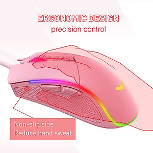 havit RGB Gaming Mouse Wired Programmable Ergonomic USB Mice 4800 Dots Per Inch 7 Buttons & 7 Color Backlit for Laptop PC Gamer Computer Desktop (Pink)