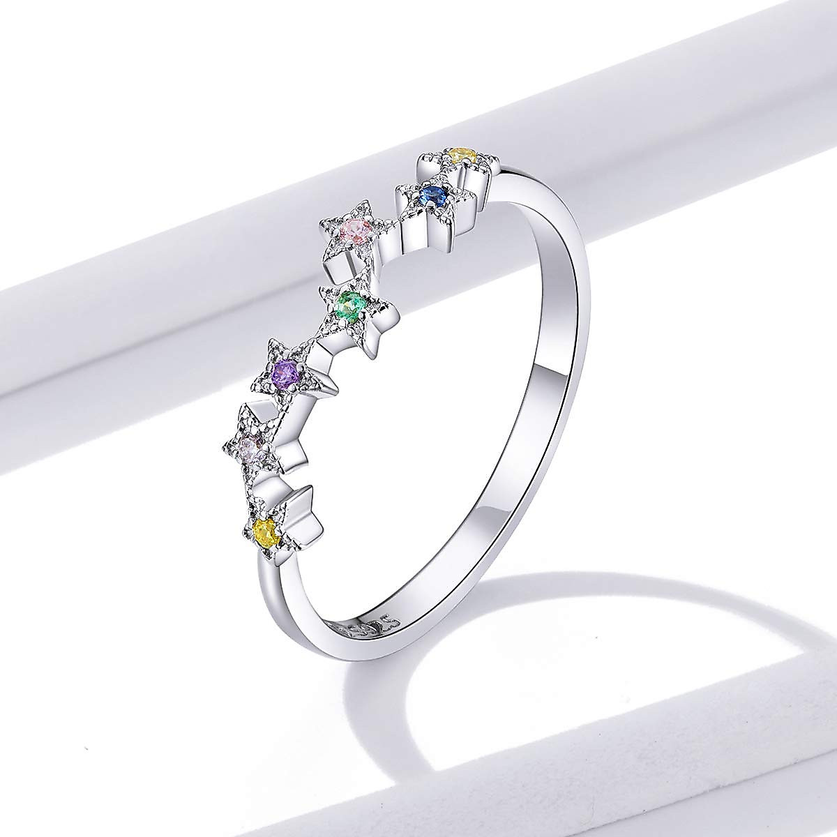 Presentski Star Ring 925 Sterling Silver-Color CZ Dainty Rings for Women