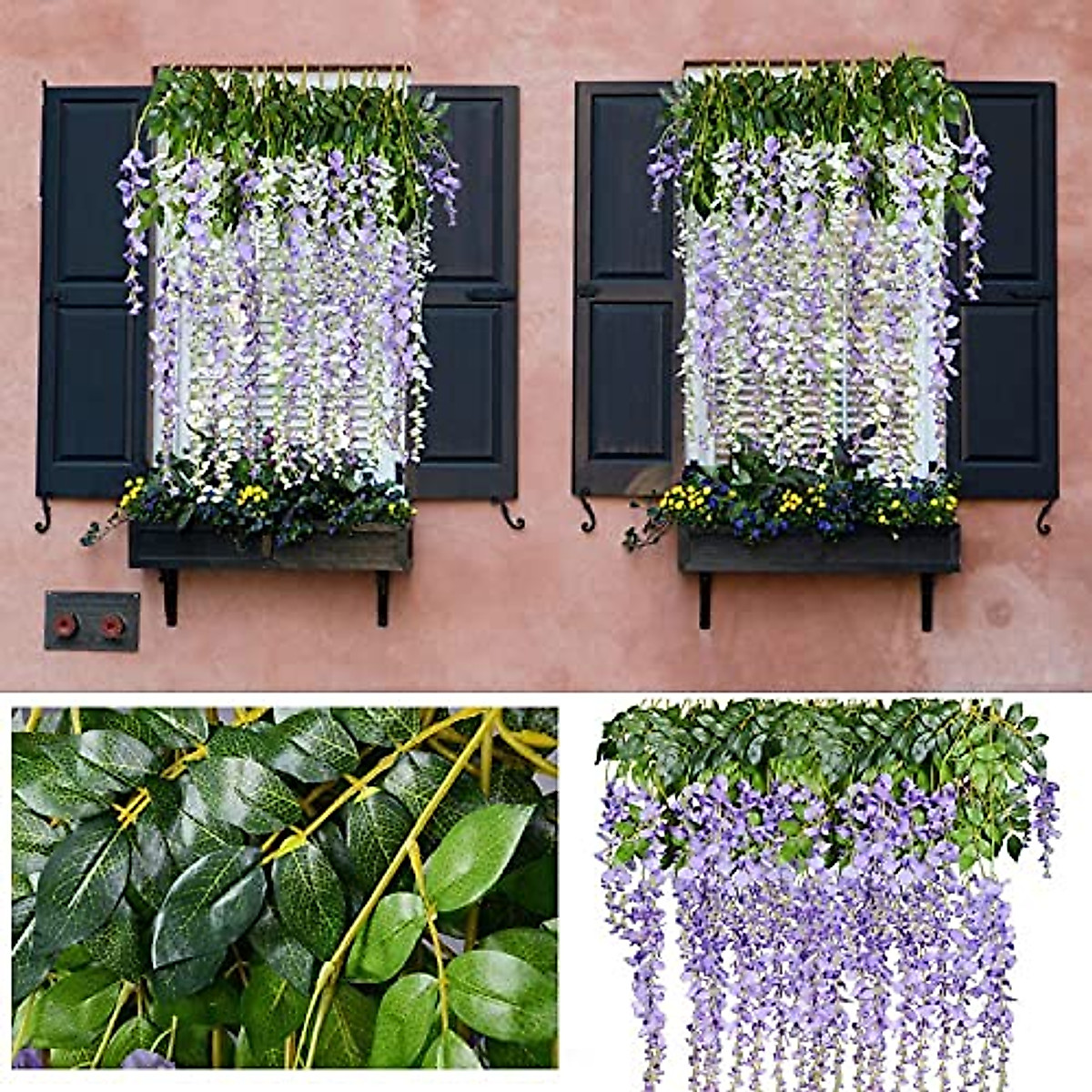 Gldmaoer 12 Pack 1 Piece 3.6 Feet Artificial Fake Wisteria Vine Ratta Hanging Garland Silk Flowers String Home Party Wedding Decor.