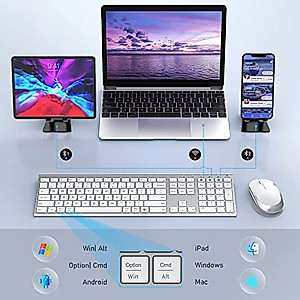 Bluetooth Keyboard Mouse, Multi-Device Wireless Keyboard Mouse Combo, Ultra Slim, Rechargeable, Dual-Mode(Bluetooth 4.0 + USB), for Windows/Mac OS (White and Silver)
