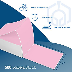 Spartan Industrial Direct Thermal 4" X 6" Fanfold Pink Shipping Labels | (500 Total 4x6 Fan-fold Labels) | Compatible with Rollo, Munbyn, Zebra Thermal Printers | Commercial Grade and Professional