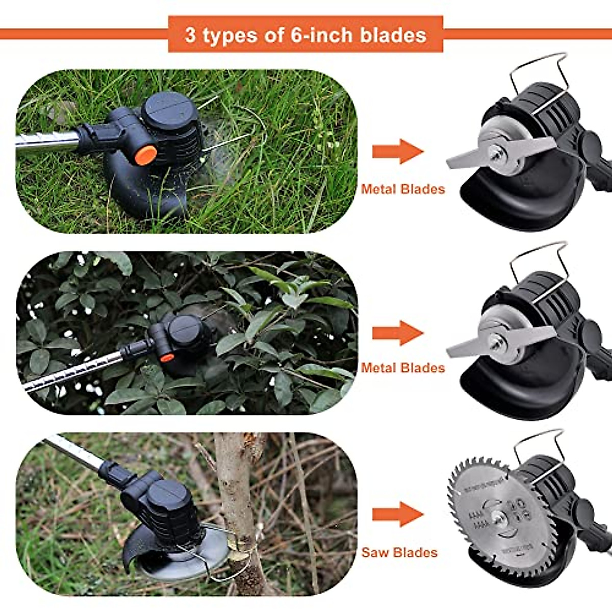 Weed Wacker Cordless Metal Weed Eater Brush Cutter 3 Cutting Capacity 2 Large Batteries for Home Garden Grass Trimming,Weed Cutting and Bush Pruning