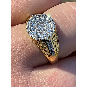 Iced CZ Nugget Ring - Men's 14k Gold Over Real 925 Sterling Silver Ring - Micropave Baguette Ring - Pinky Or Any Other Finger Ring (11)