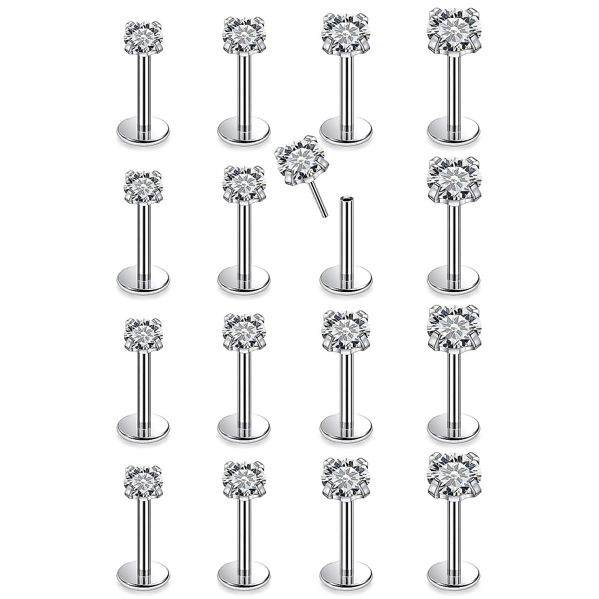 Lsnevsie 20G Push in Theadless Nose Rings Studs Stainless Steel Hypoallergenic Nose Rings Studs Piercing Jewelry for Women Men Diamond 1.5mm 2mm 2.5mm 3mm, Metal Crystal, stainless-steel