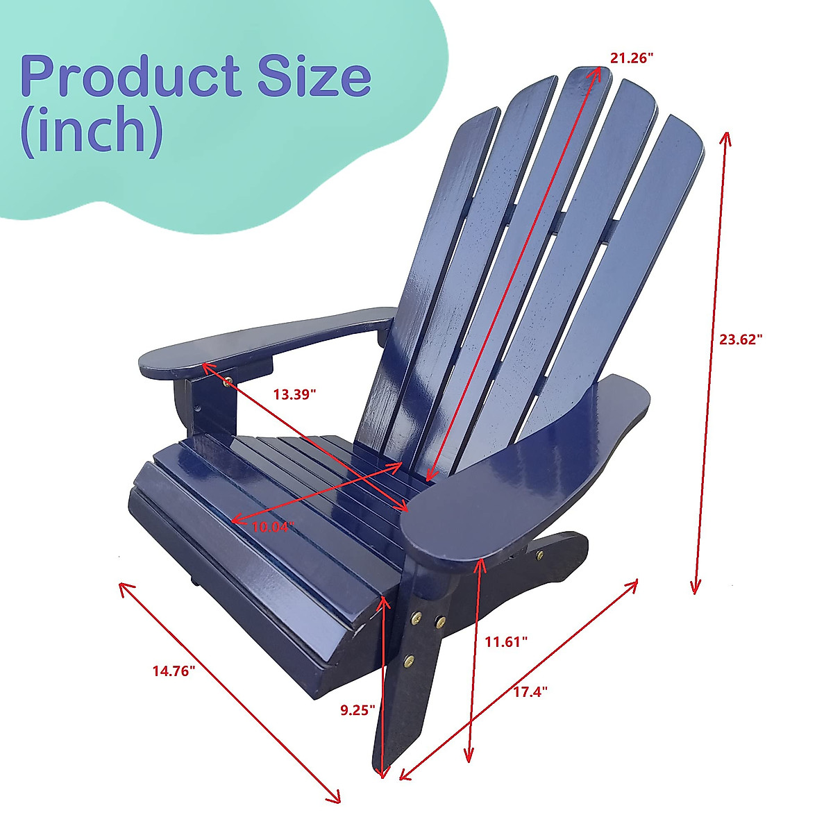 ROSE BLOOM Kids Adirondack Chair, Solid Wood Outdoor Patio Weather Resistant Chair for Children, Classic seat for Deck, Garden, Backyard, Porch and Lawn (Navy Blue)