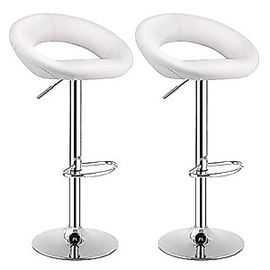 COSTWAY Bar Stools, Set of 2 Modern Swivel Adjustable Barstool, PU Leather Backless Stools, with Chrome Plated Footrest and Base, for Kitchen, Bistro, Pub, White