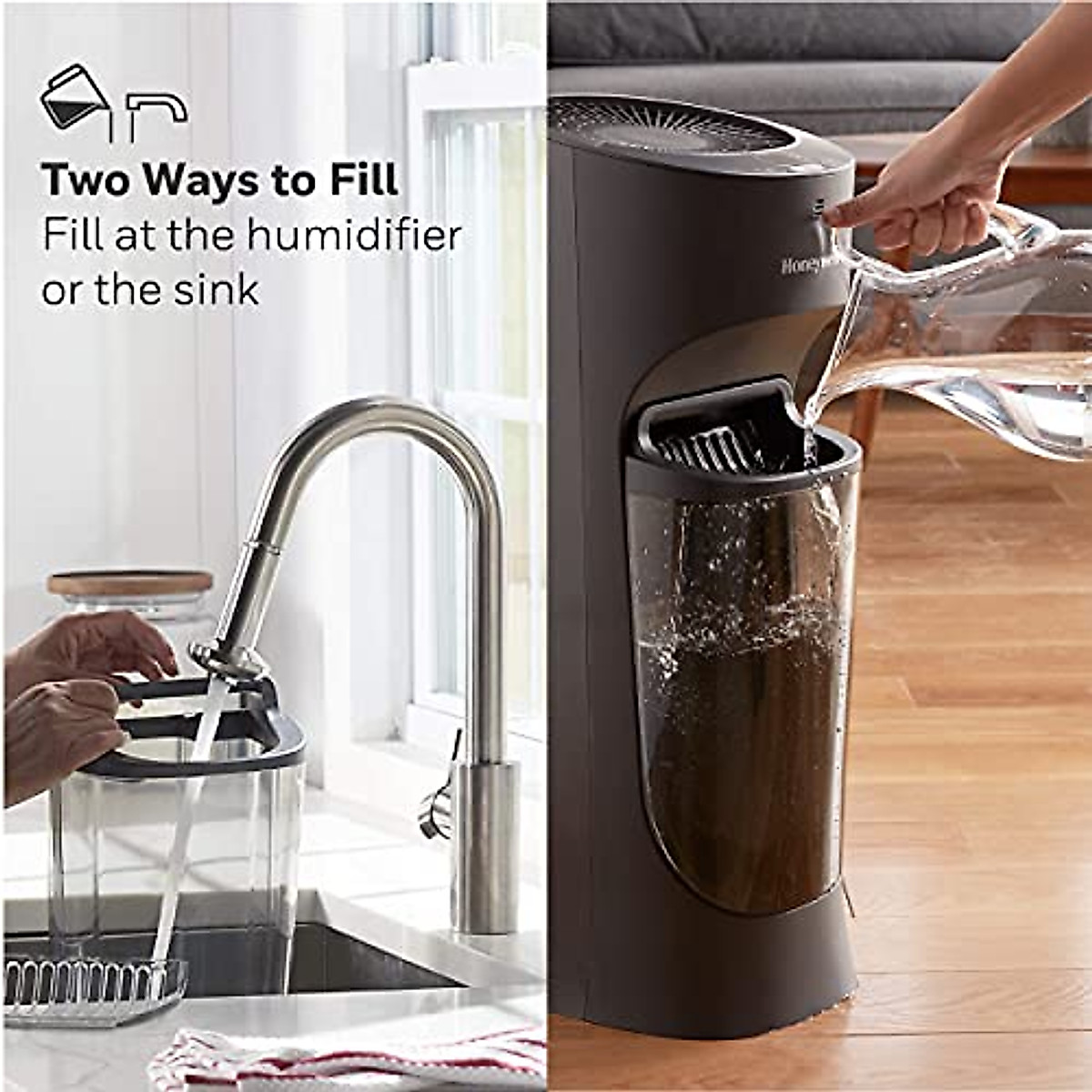 Honeywell Top Fill Tower Humidifier, Digital Humidistat, Black – Cool Mist Humidifier for Bedroom, Home or Office with Space Saving Tower Design