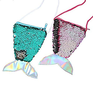 Starte Small Mini Coin Purse Messenger Bag Crossbody Satchel for Kids Girls,Mermaid Sequin Bling Bag for Girls Backpack,Pink