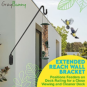 Extended Bird Feeder Pole - 49" Heavy Duty Deck Hook Wall Mounted, Bird Feeder Hanger for Railing, Deck Hook for Bird Feeders, Plants, Suet Baskets - Rust Proof & Adjustable, Black