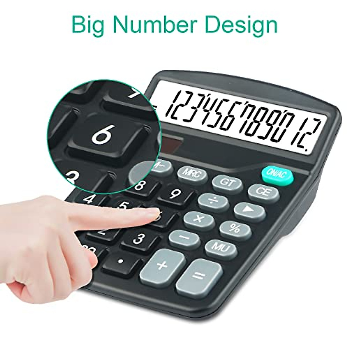 Calculator HIHUHEN 12 Digit Desk Calculator Large Buttons Solar Desktop Calculator for School Home Office - Battery Included (1 x UK837)