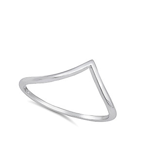 Thin Pointed Chevron Thumb High Polish Ring .925 Sterling Silver Band Size 9